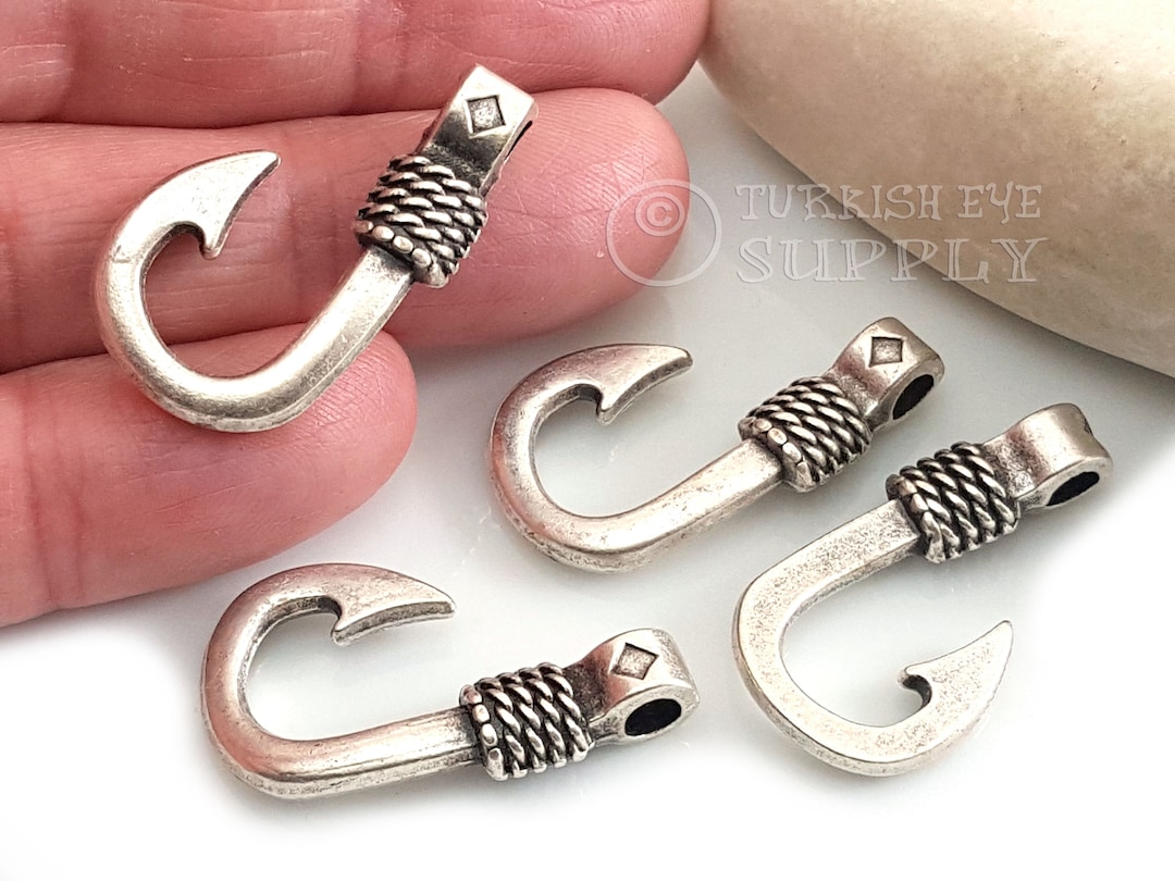Silver Fish Hook Charms, Bracelet Hook Clasp Findings, 5pc - Etsy