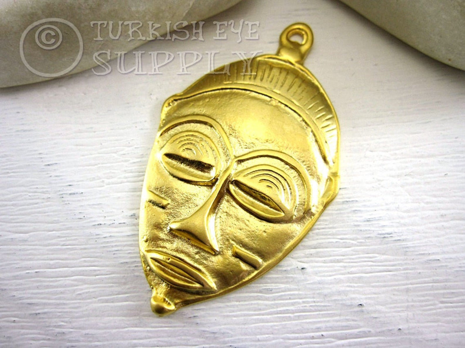 African Mask Pendant, Large Tribal Mask Pendant, Gold Mask Pendant ...