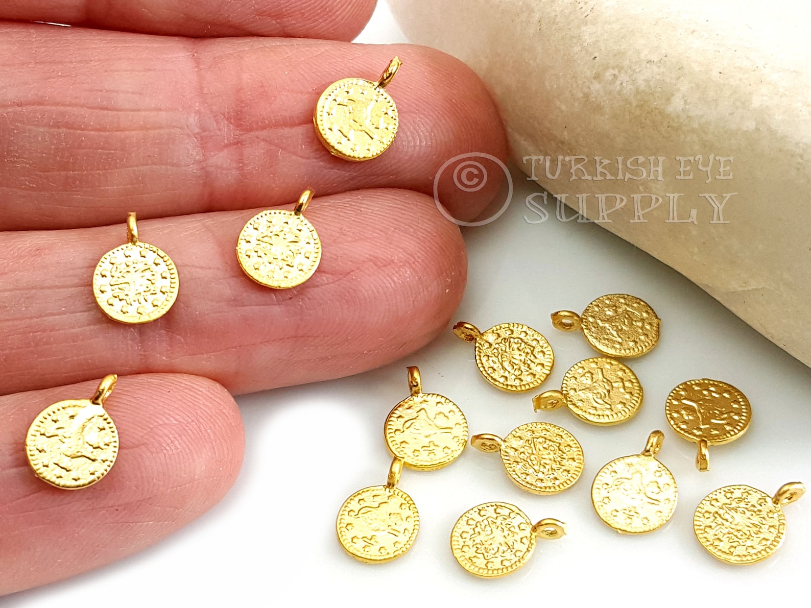 Mini Gold Coin Charms, Tiny Turkish Coin Charms, Ottoman Coin Charms ...