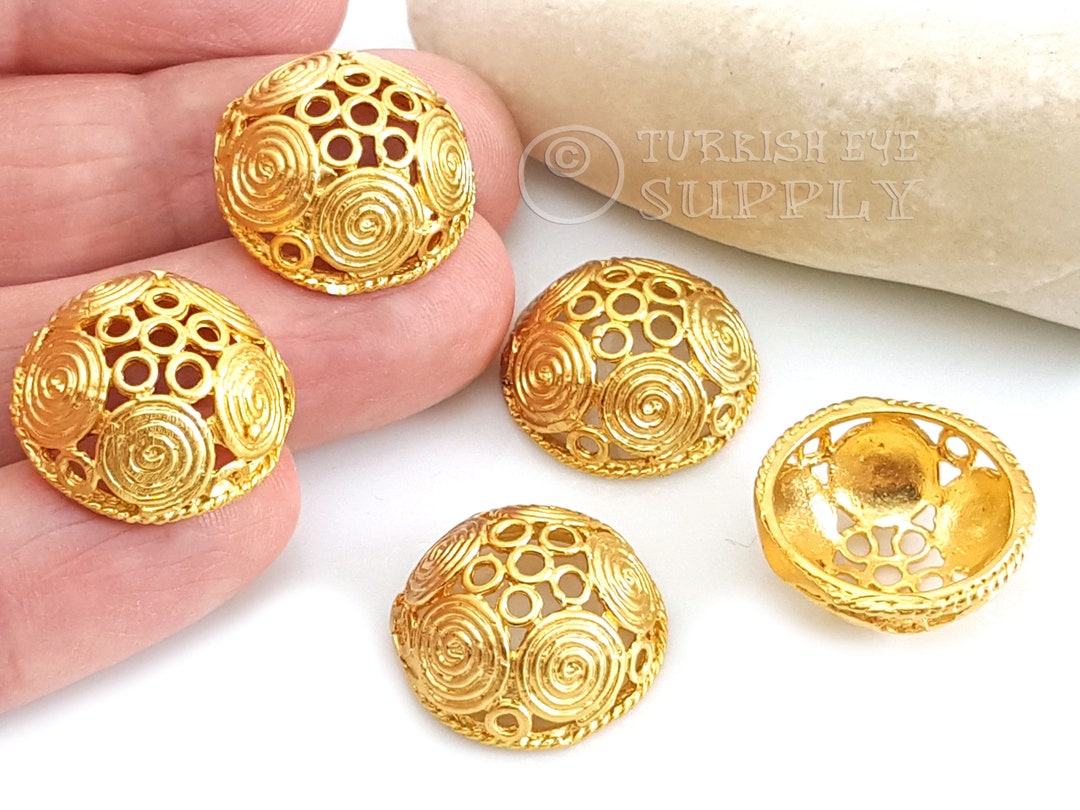 Gold Bead Caps, 22k Gold Plated Bead Ends, Round Filigree Bead Caps ...