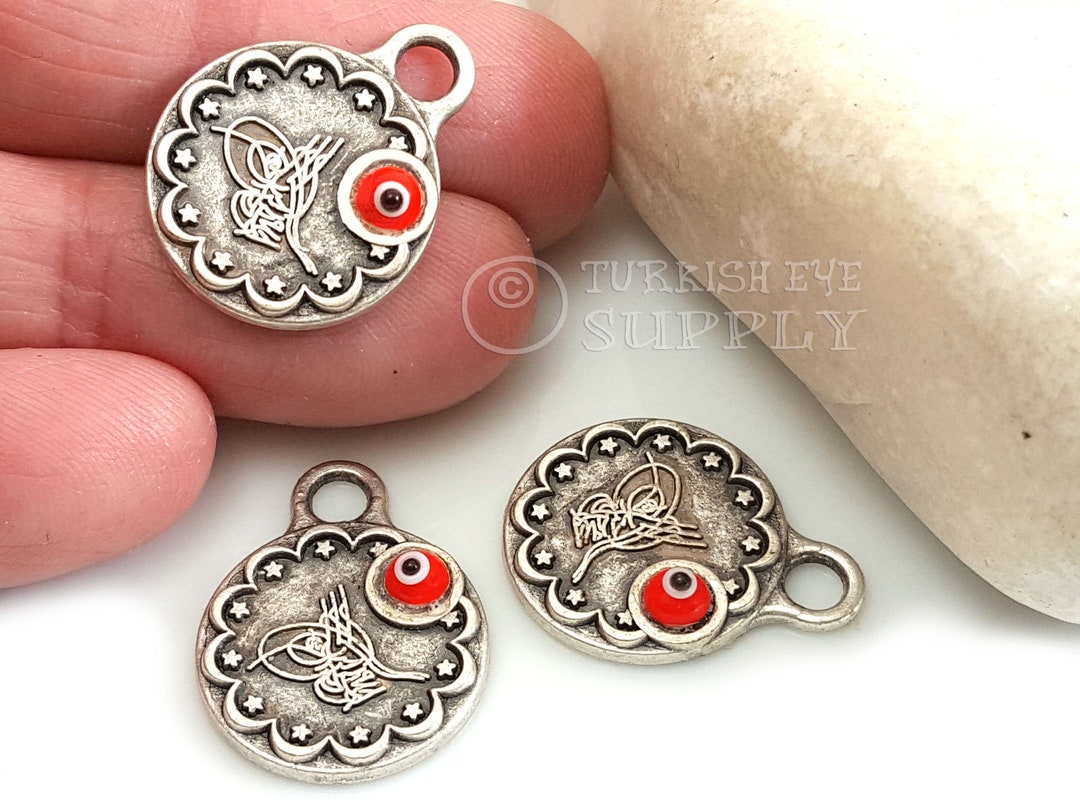 Ottoman Replica Silver Coin, Silver Coin With Handmade Orange Glass ...