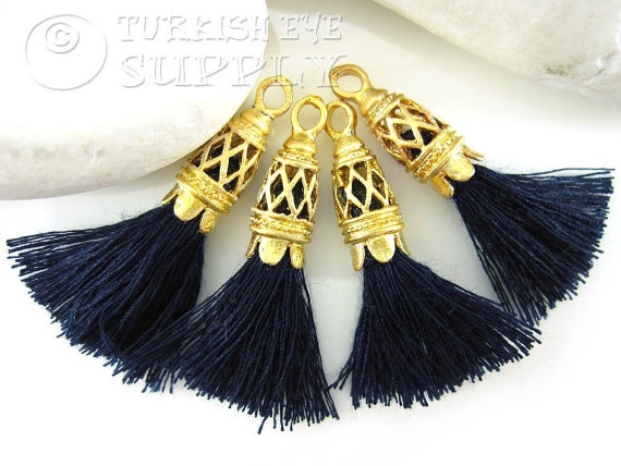 Navy Tassel Mini Cotton Tassel Gold Cap Tassel Jewelry | Etsy
