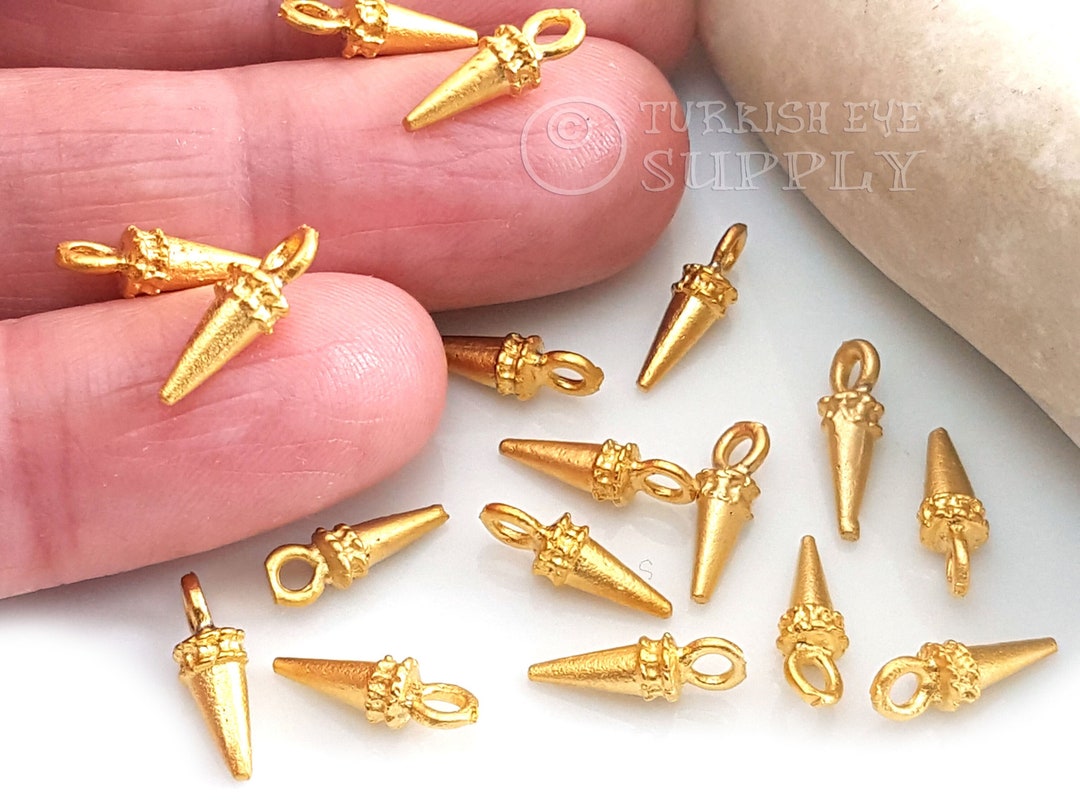 Mini Spike Charms, Tiny Gold Spike Charms, Bracelet Charms, 22k Gold ...