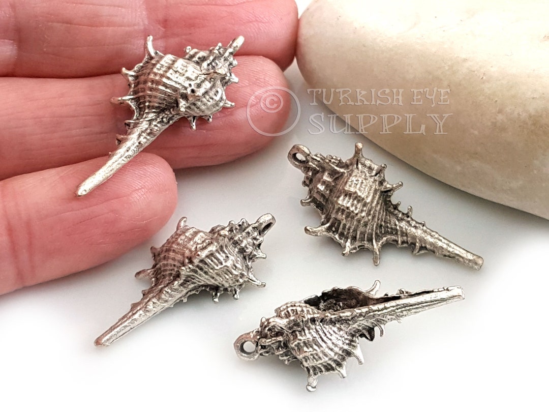 Silver Conch Shell Pendant, Silver Shell Charm, Summer Jewelry Charms ...