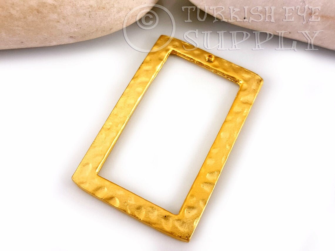 Hammered Gold Rectangle Pendant, 22k Gold Plated, Rectangle Link ...