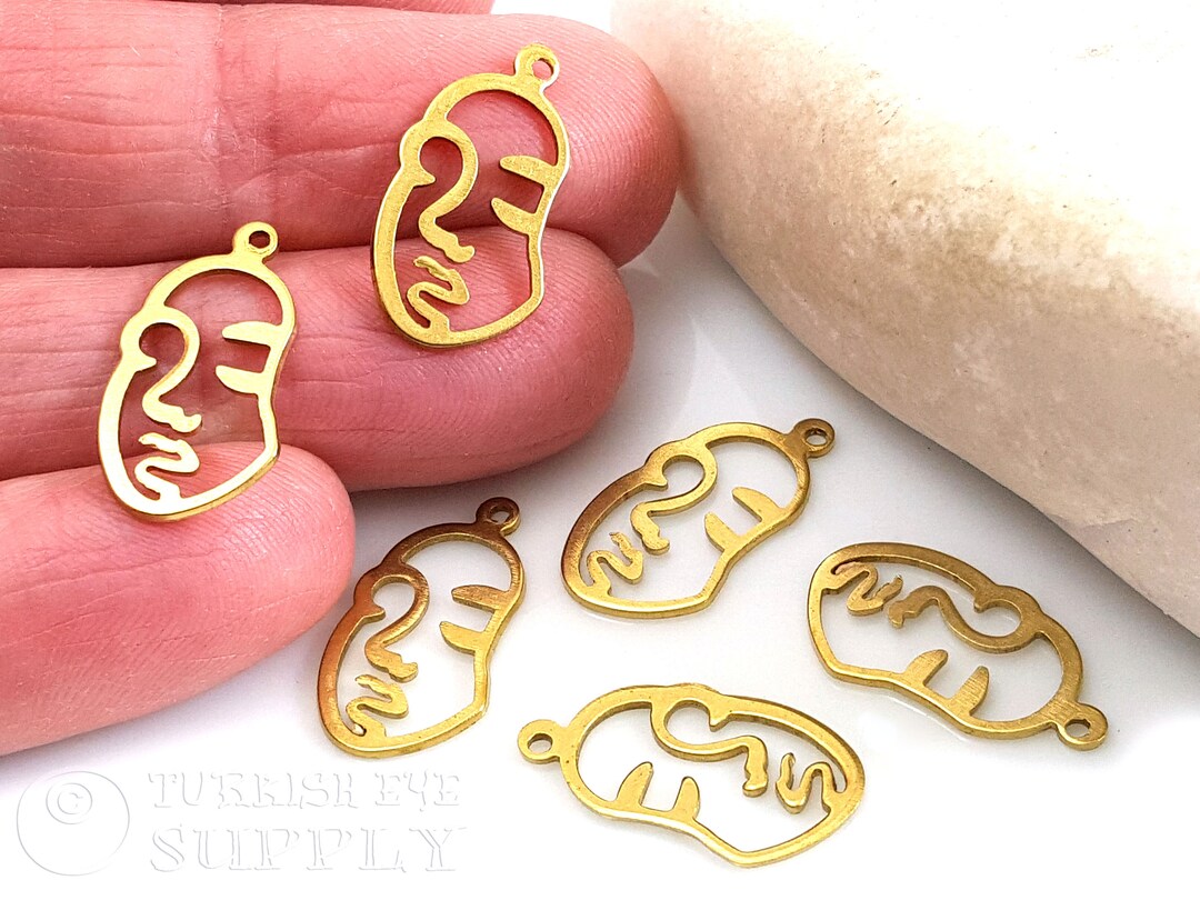 Mini Face Charms, Mask Charms, Raw Brass Mask Pendant, Brass Face Charm ...