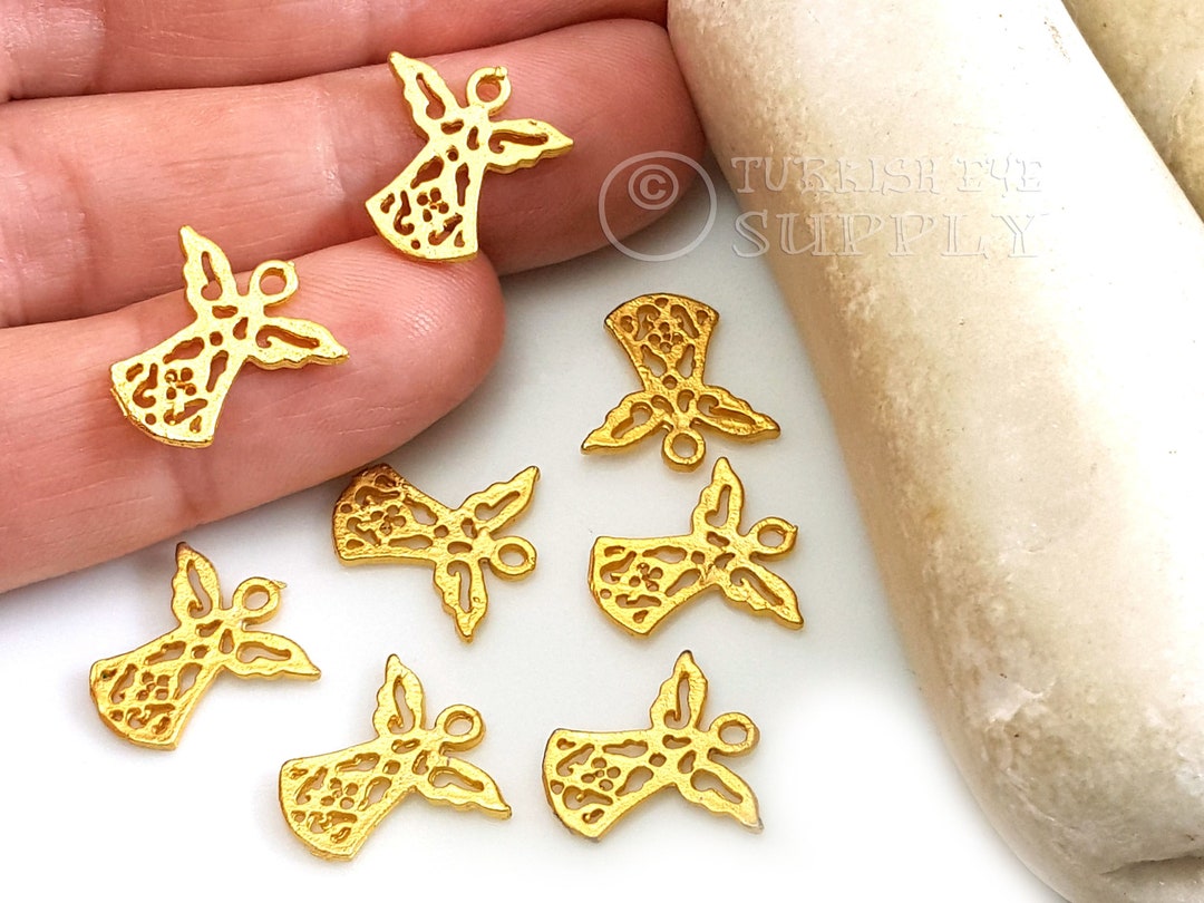 Gold Angel Charms, Mini Gold Angel Charms, Fretwork Angel Charms, Gold ...
