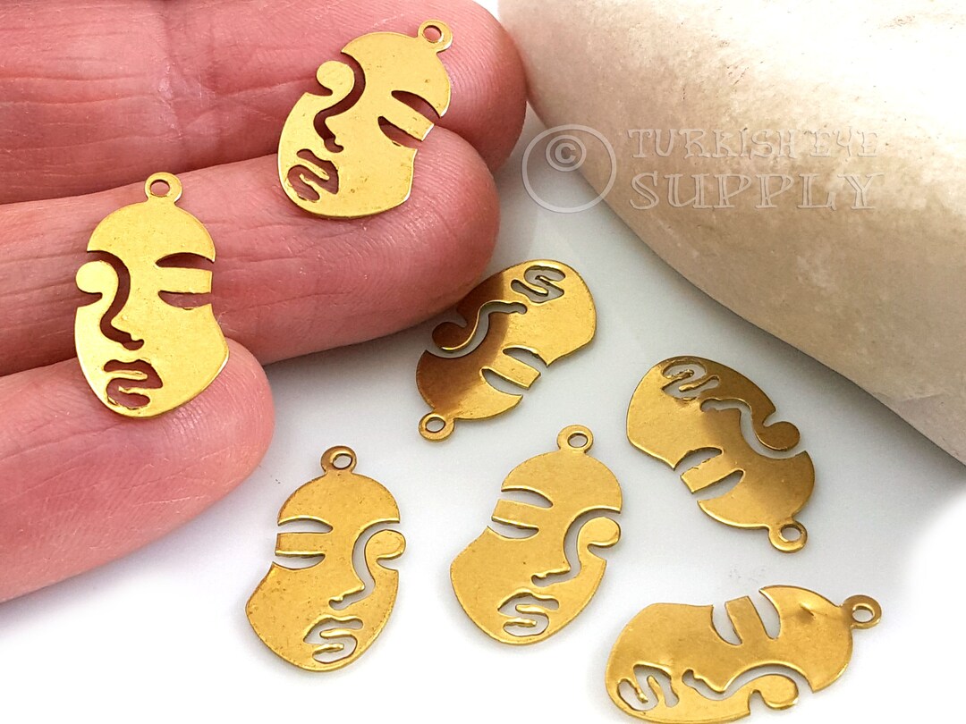 Mini Face Charms, Mask Charms, Raw Brass Mask Pendant, Brass Face Charm ...