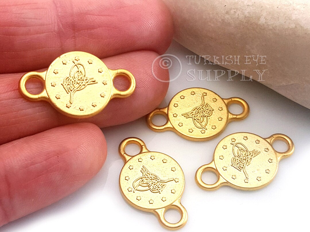 Gold Turkish Coin Connectors, 22k Gold Plated, Mini Ottoman Coin ...