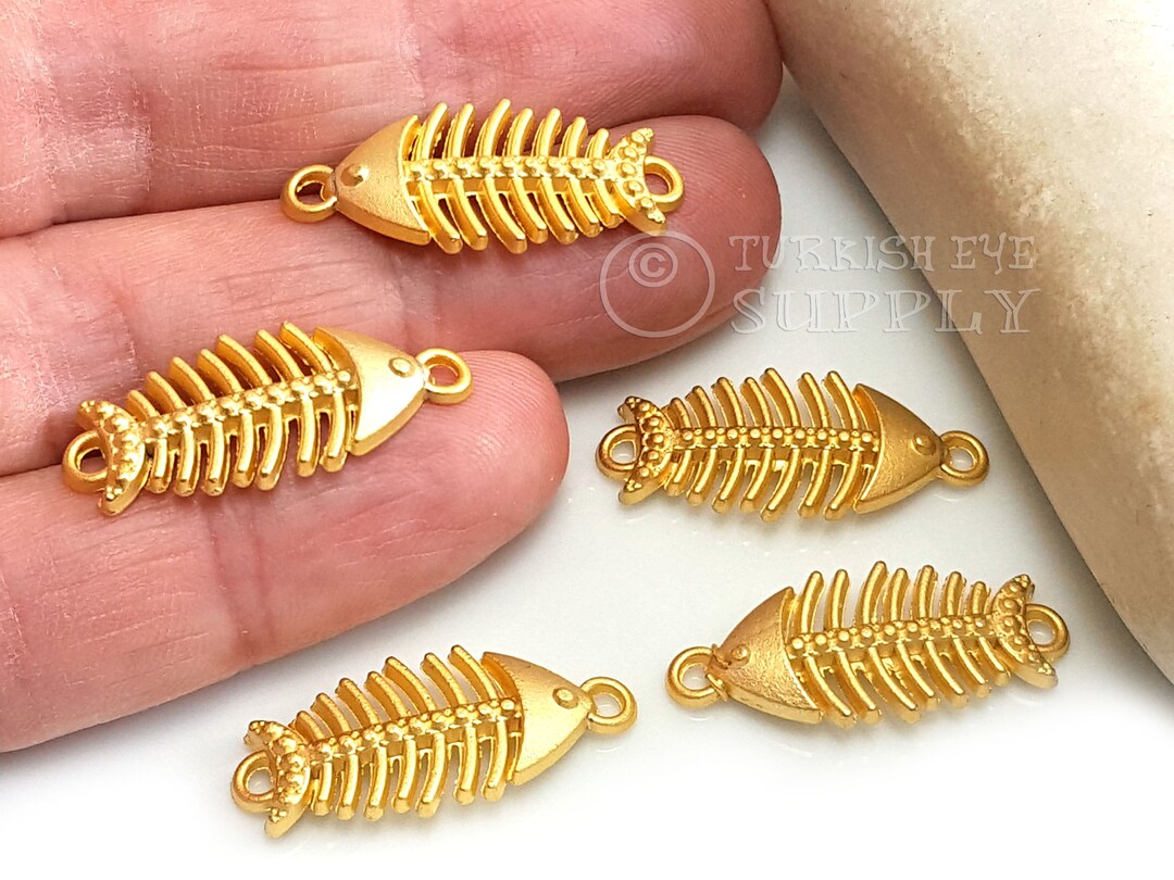 Gold Fish Bone Charms, Fish Connectors, Gold Fish Charms, Fish Bracelet ...