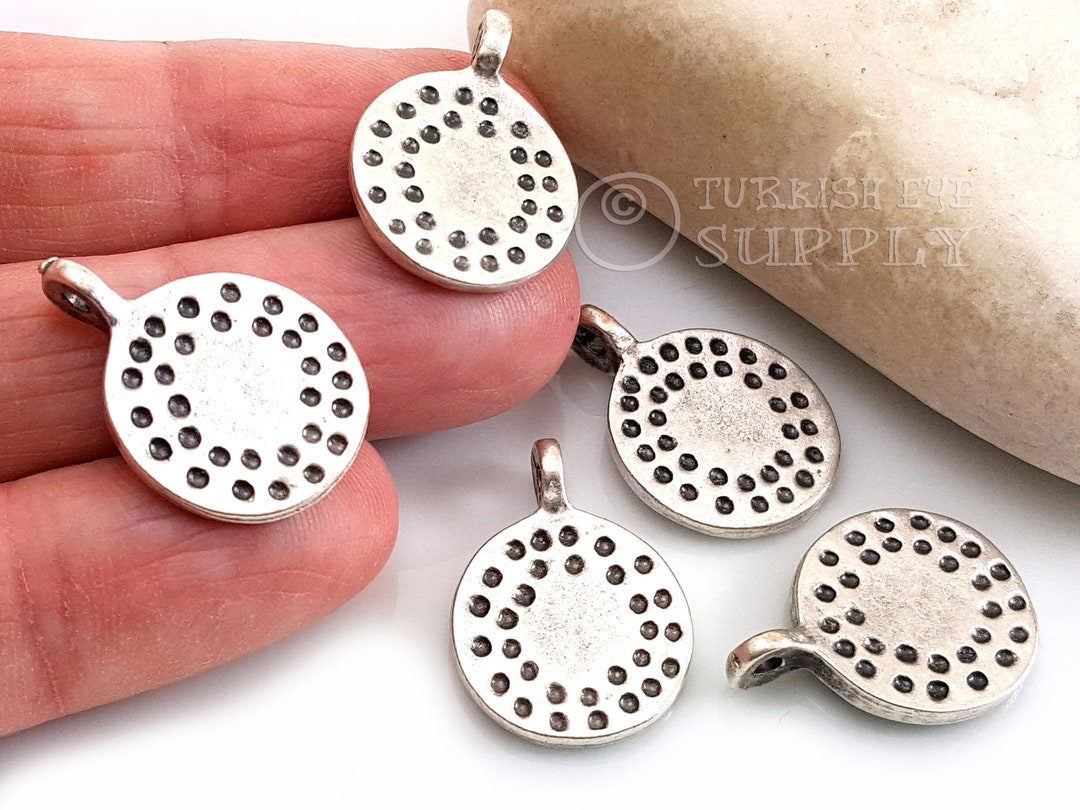 Silver Disc Charms, Tribal Disc Charms, Silver Coin Pendants, Rustic ...