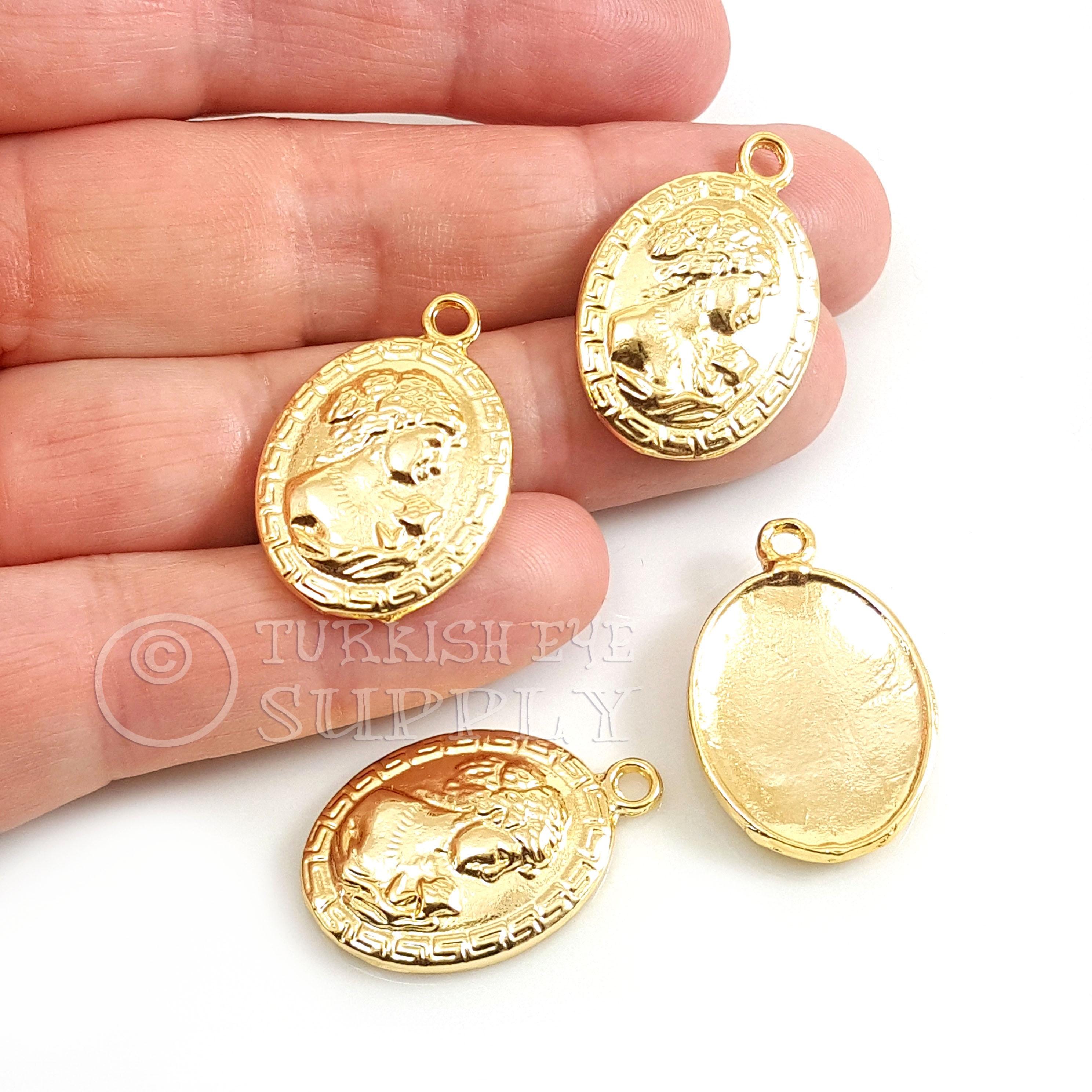 24k Shiny Gold Plated Ancient Greek Coin Charm, Greek Goddess Artemis ...