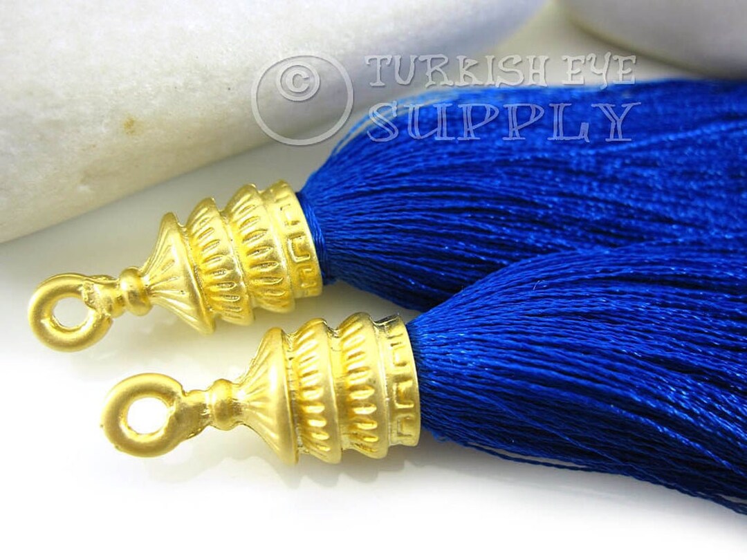 Dark Blue Tassel Pendant, Handmade Silk Thread Tassel, 22k Gold Plated ...