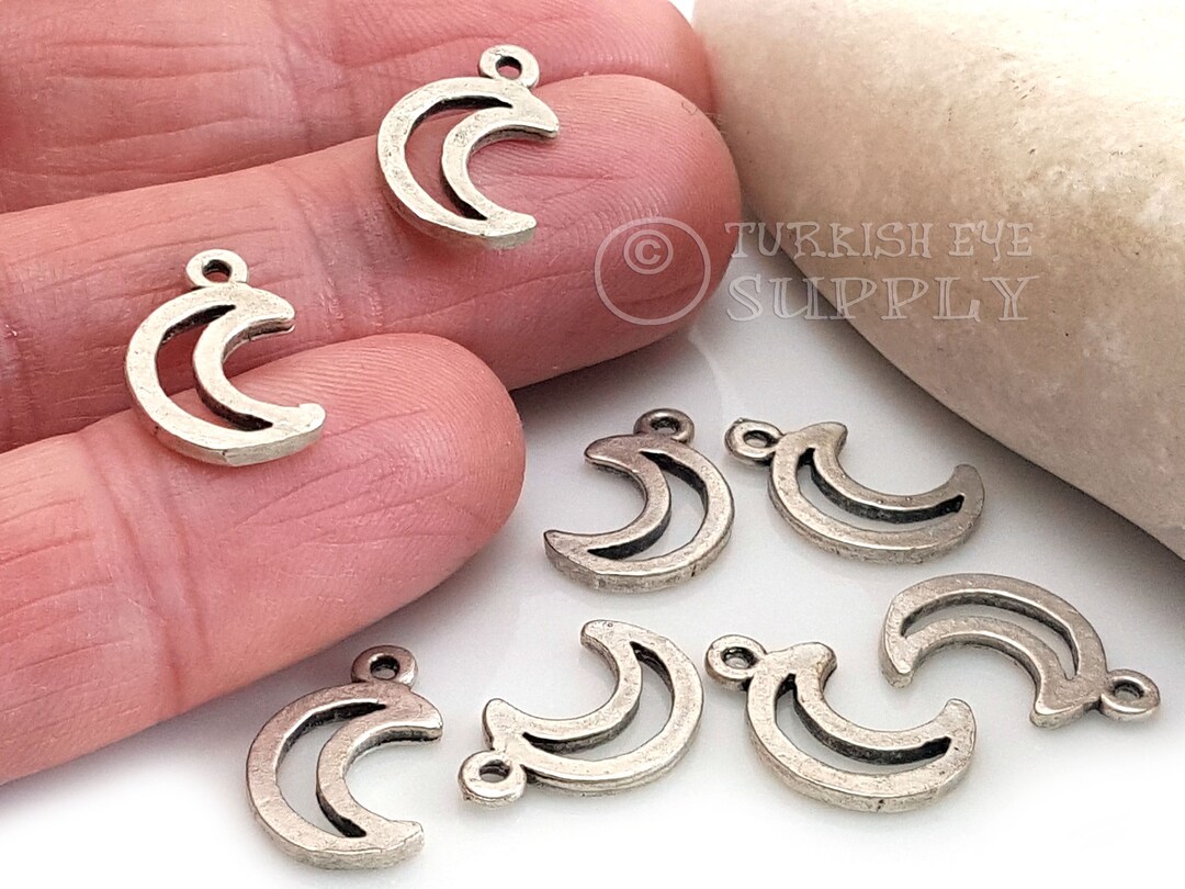 Mini Silver Moon Charms, Cut Out Crescent Moon Charms, Bracelet Drop ...