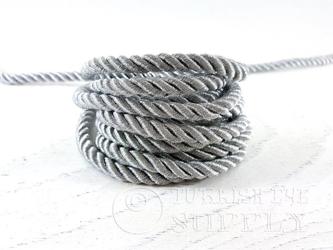 Metallic Silver Silk Braid Cord, Twisted Silk Rope, 6mm Cord, 1 Meter ...