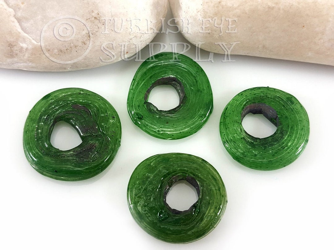Green Flat Round Beads Round Disc Bead Round Glass Bead - Etsy