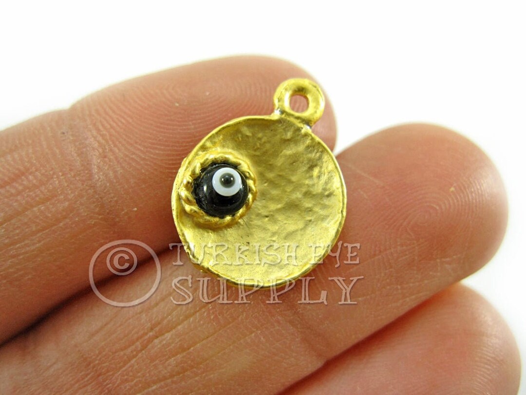 Gold Disc Charms, Black Evil Eye Charm, Gold Jewelry, 22k Gold Plated ...