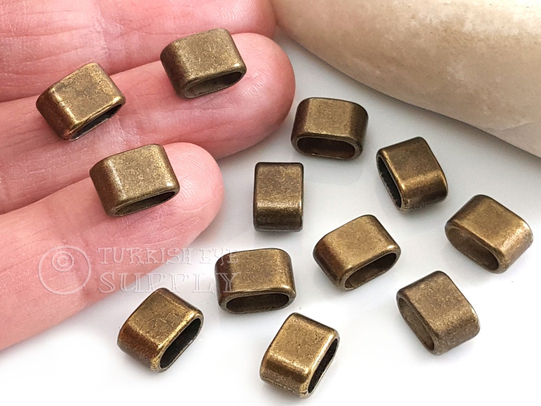 Bronze Tube Spacers, Leather Bracelet Slider, Flat Leather Spacer Beads ...