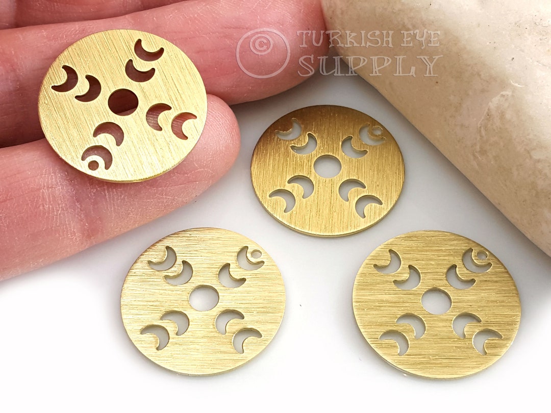 Brass Disc Moon Phases Charm, Brass Round Moon Phases Pendant, Raw ...