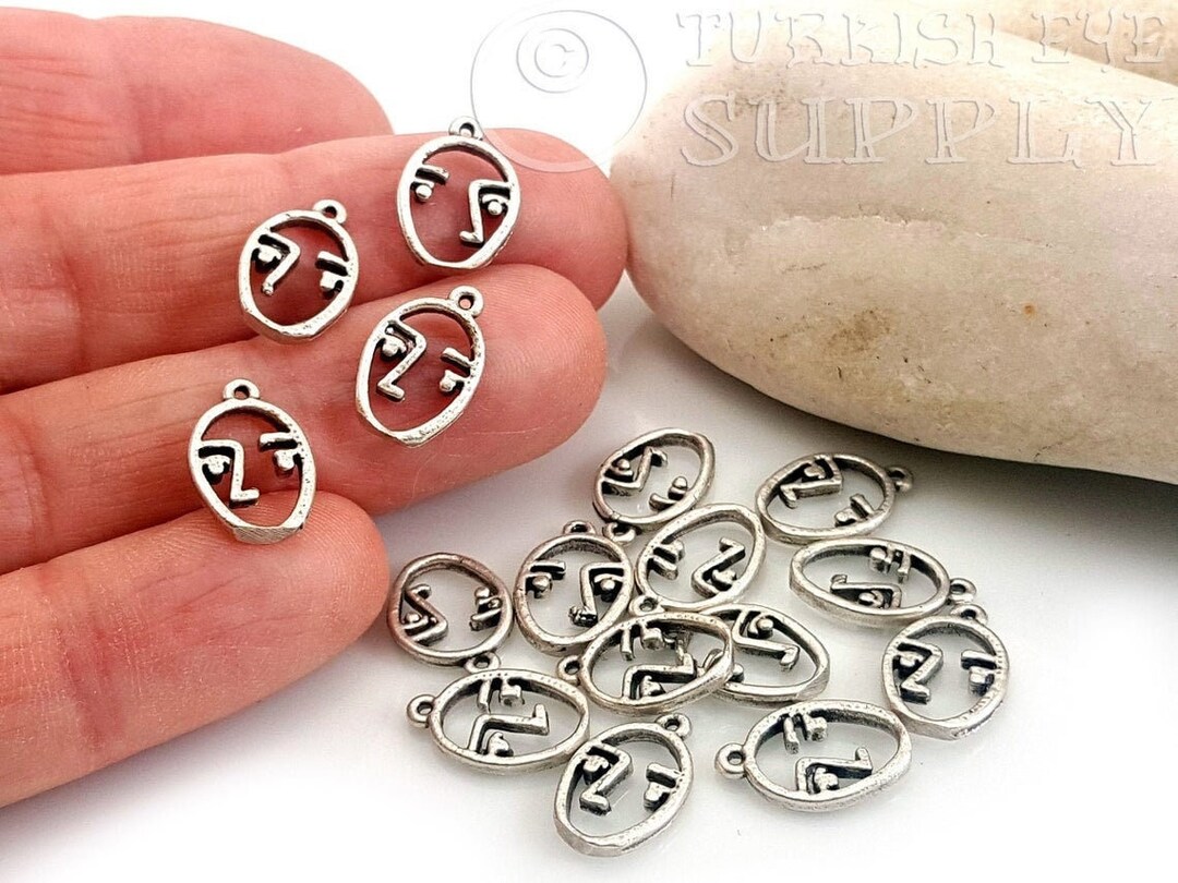 Tiny Face Charms, Silver Face Charms, Mini Face Charms, Face Pendant ...