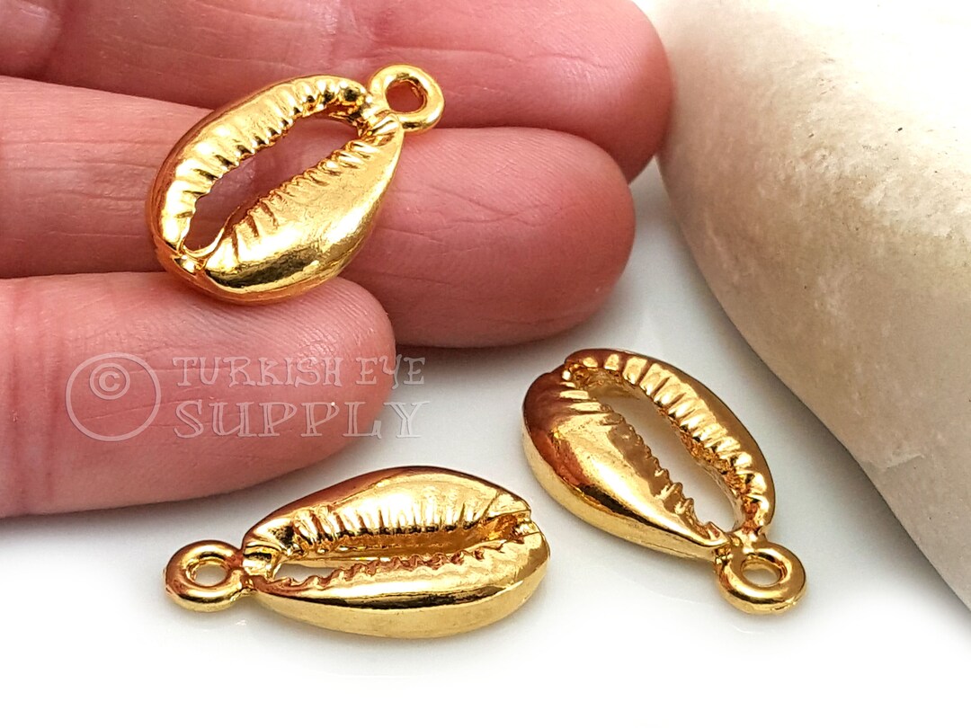 Shiny Gold Cowrie Shell Charms, Shell Necklace, Shell Bracelet Charms ...