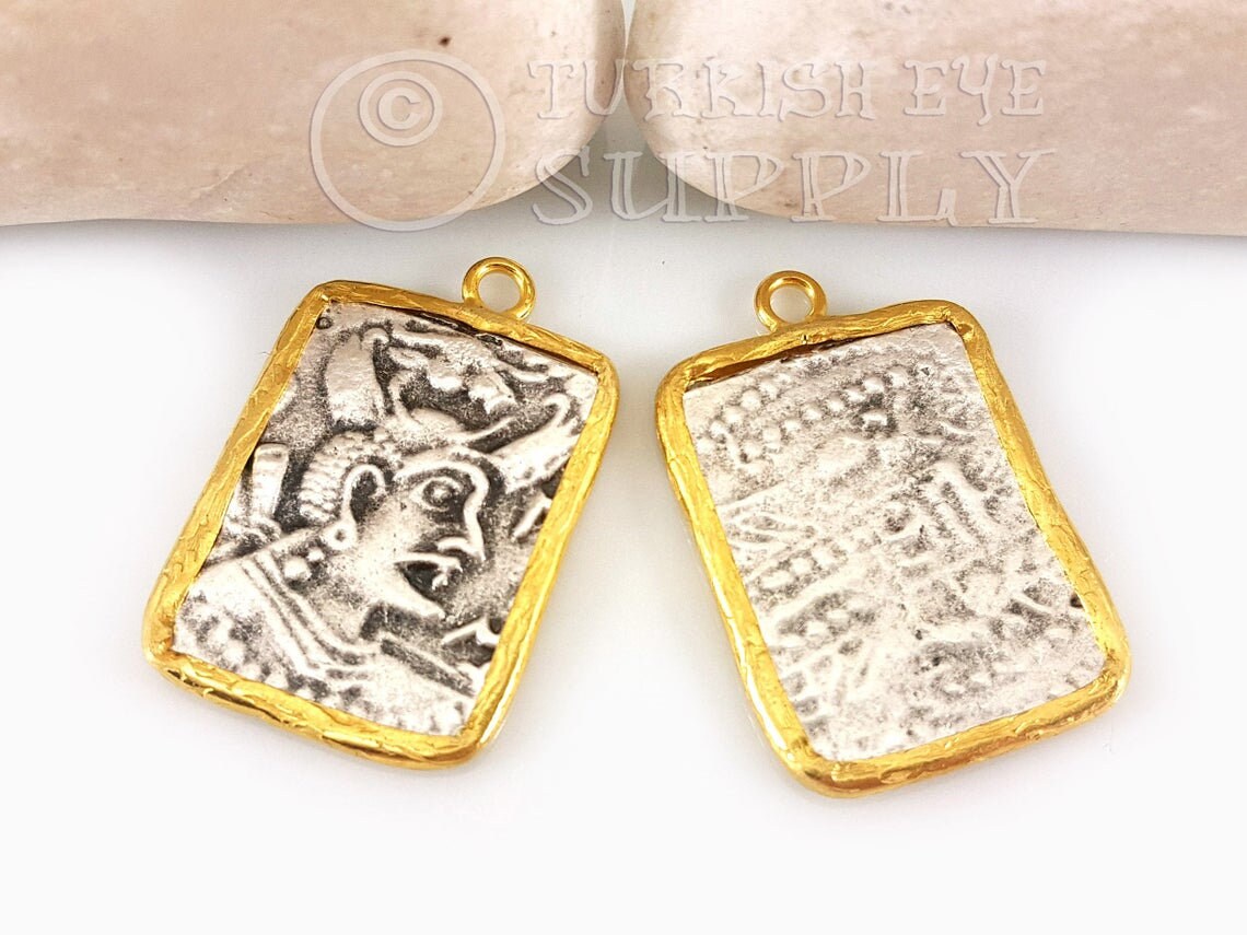 Ancient Greek Coin Gold Plated Bezel Rectangle Old Coin - Etsy