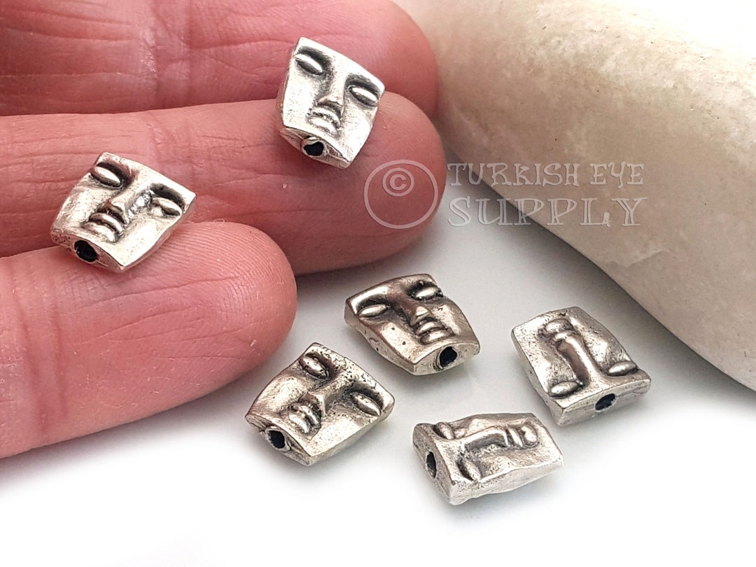 Silver Face Beads, Face Mask Beads, Silver Mask Charm, Antique Silver ...