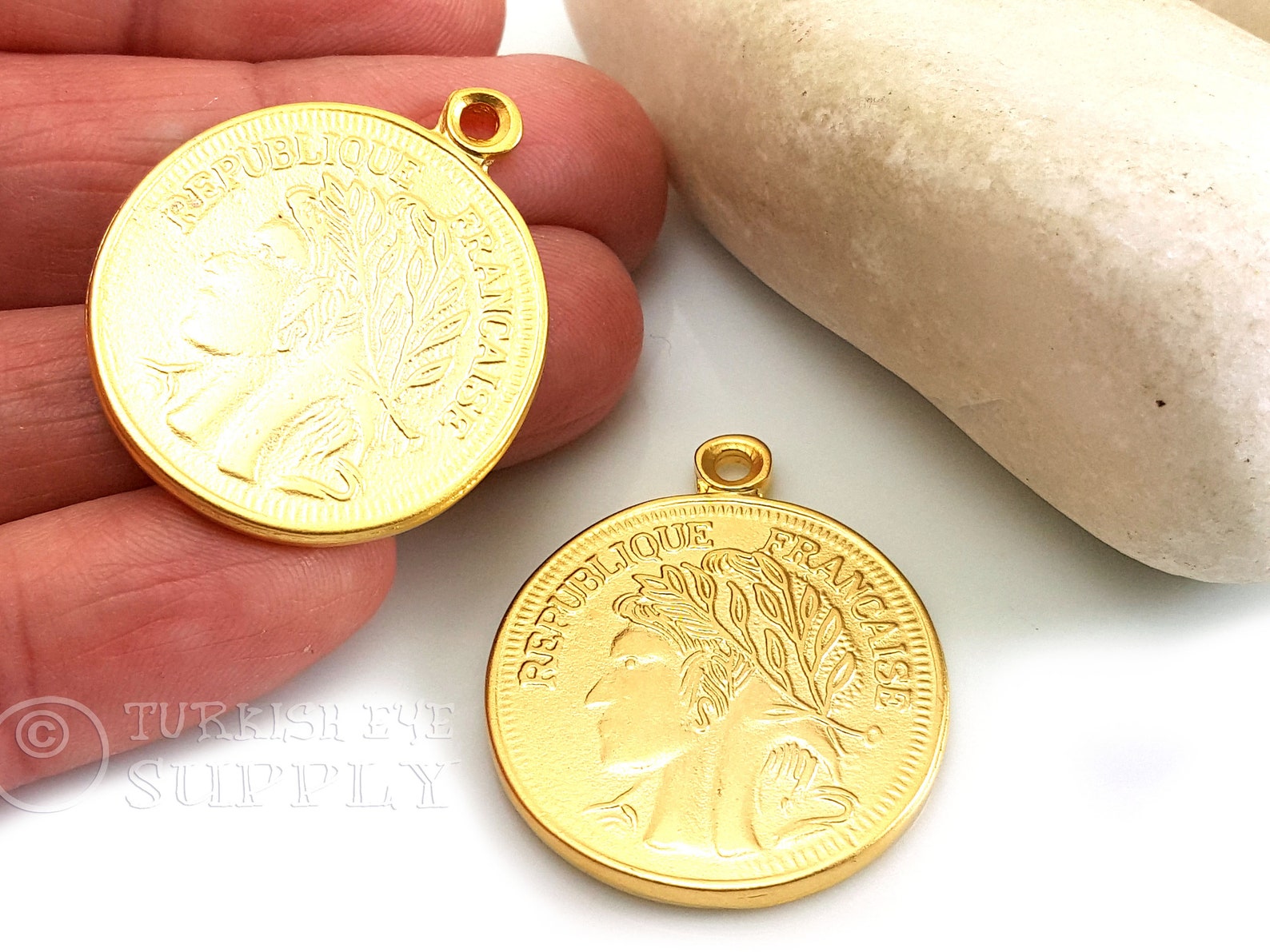Large Gold Coin Pendant, French Gold Medallion Coin Pendant, Gold ...