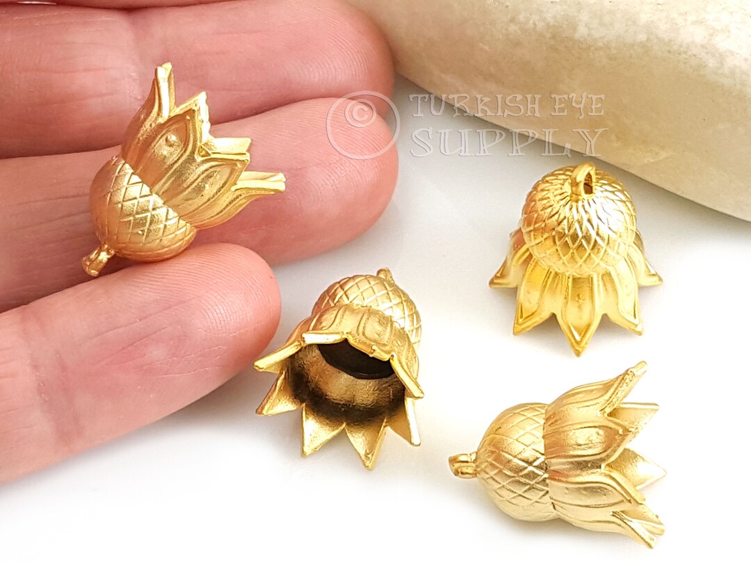 22k Gold Plated Bead Caps, Flower Bead Ends, Large Tassel Caps, 1 Pc - Etsy