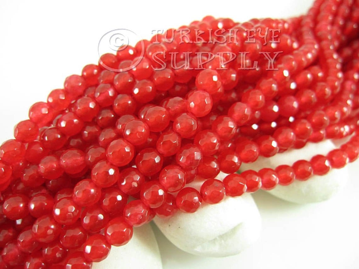 Red Gemstone Beads 6mm Round Faceted Beads Jade Bead | Etsy