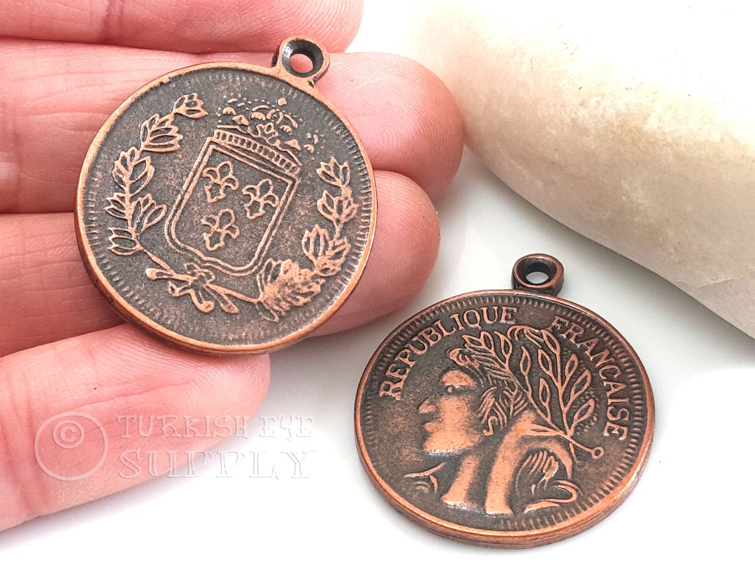 Large Copper Coin, Antique Copper Coin Pendant, French Medallion ...