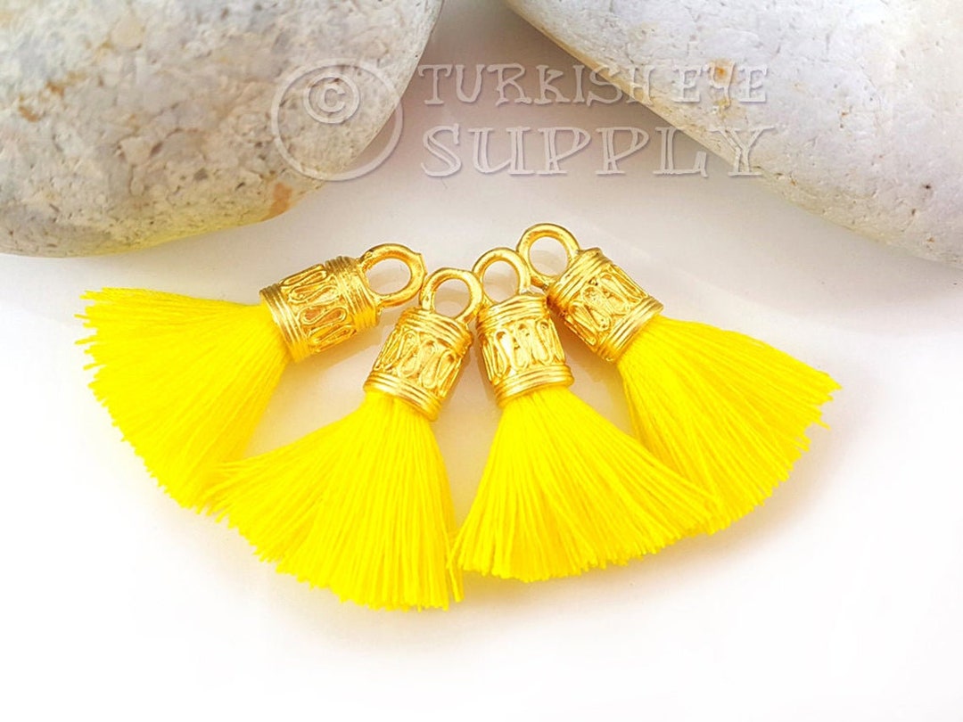 Yellow Cotton Tassel, Mini Cotton Tassel, 22k Gold Plated Cap, Tassel ...