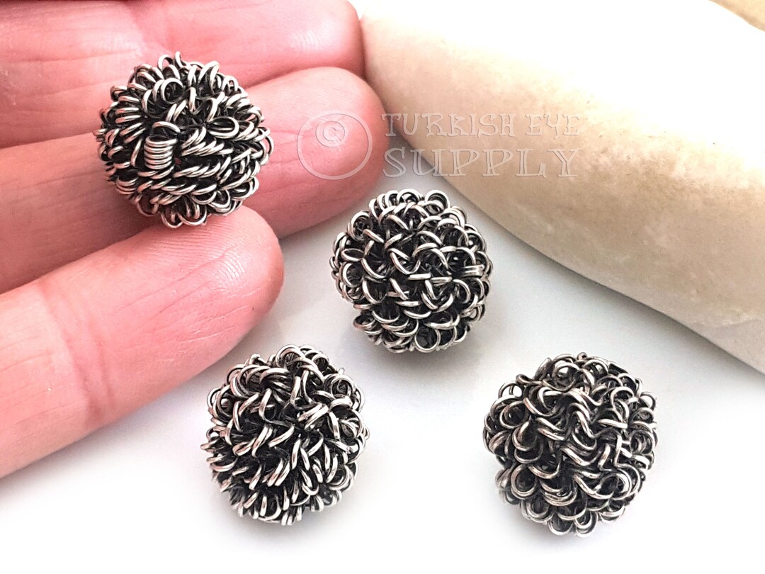 Large Silver Ball Bead, Silver Twisted Wire Ball Beads, Silver Wire ...