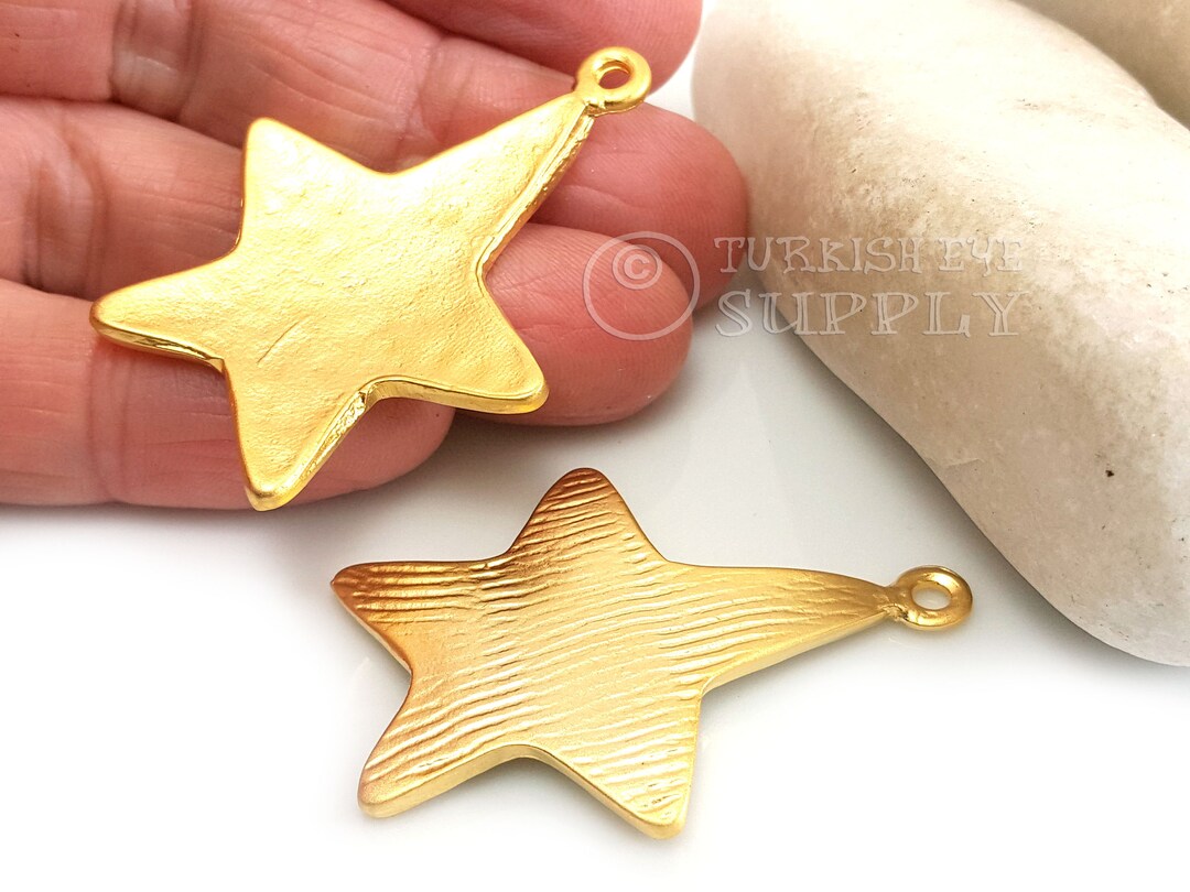Gold Hammered Star Pendant, Gold Star Charm, Large Gold Star, Rustic ...