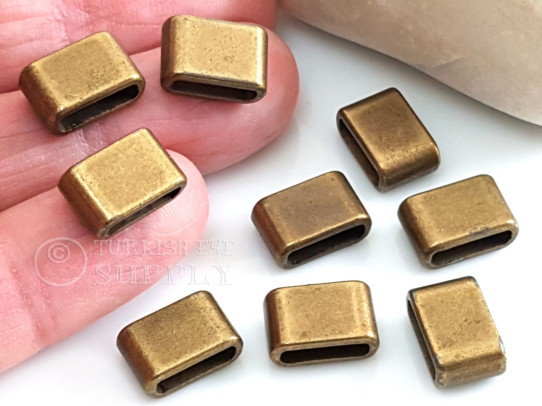 Flat Bronze Tube Spacers, Licorice Leather Slider, Leather Bracelet ...