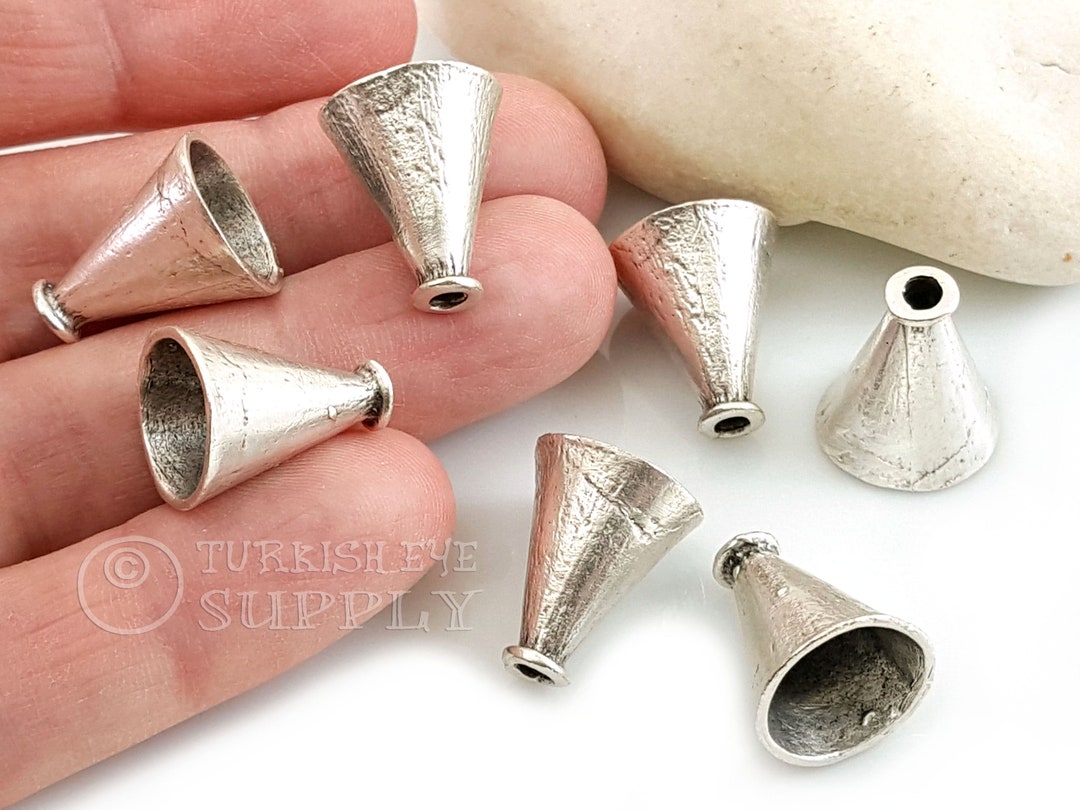 Silver Cone Bead Caps, Cone Bead Ends, Silver Tassel Caps, Silver Bead ...