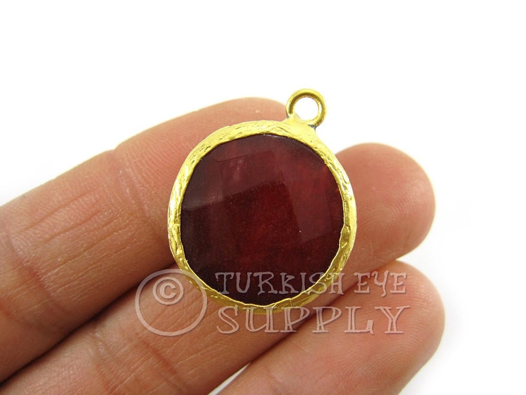 Gemstone Pendant, Burnt Orange Jade Pendant, 22k Gold Plated Bezel ...