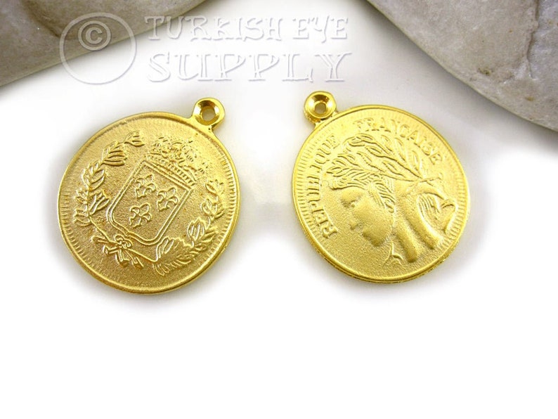 Large Gold Coin Pendant, French Gold Medallion Coin Pendant, Gold ...
