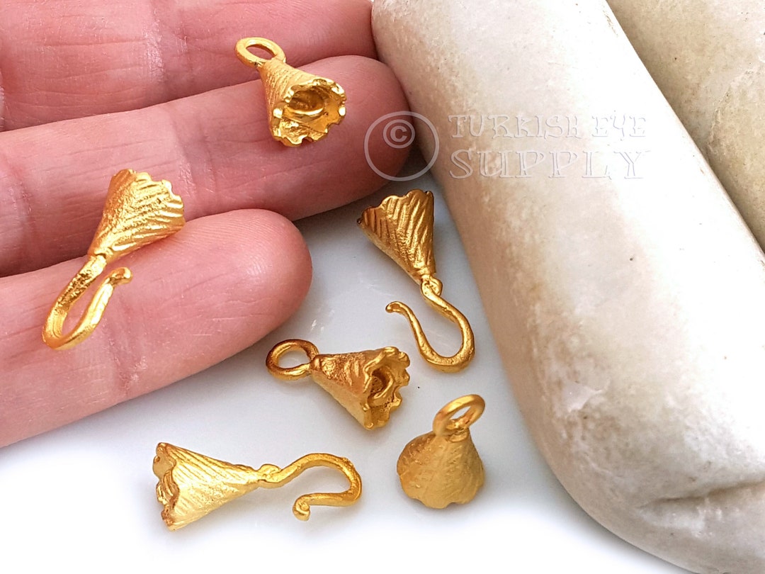 Hook Cone Cap Clasp With Hidden Loops, 22k Gold Plated Hook Caps, Gold ...
