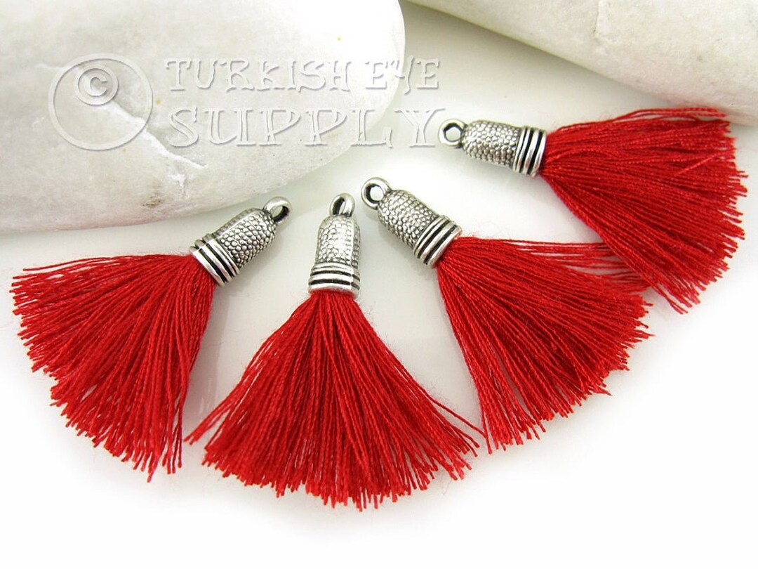 Red Cotton Tassel, Mini Cotton Tassel, Silver Plated Cap, Tassel ...