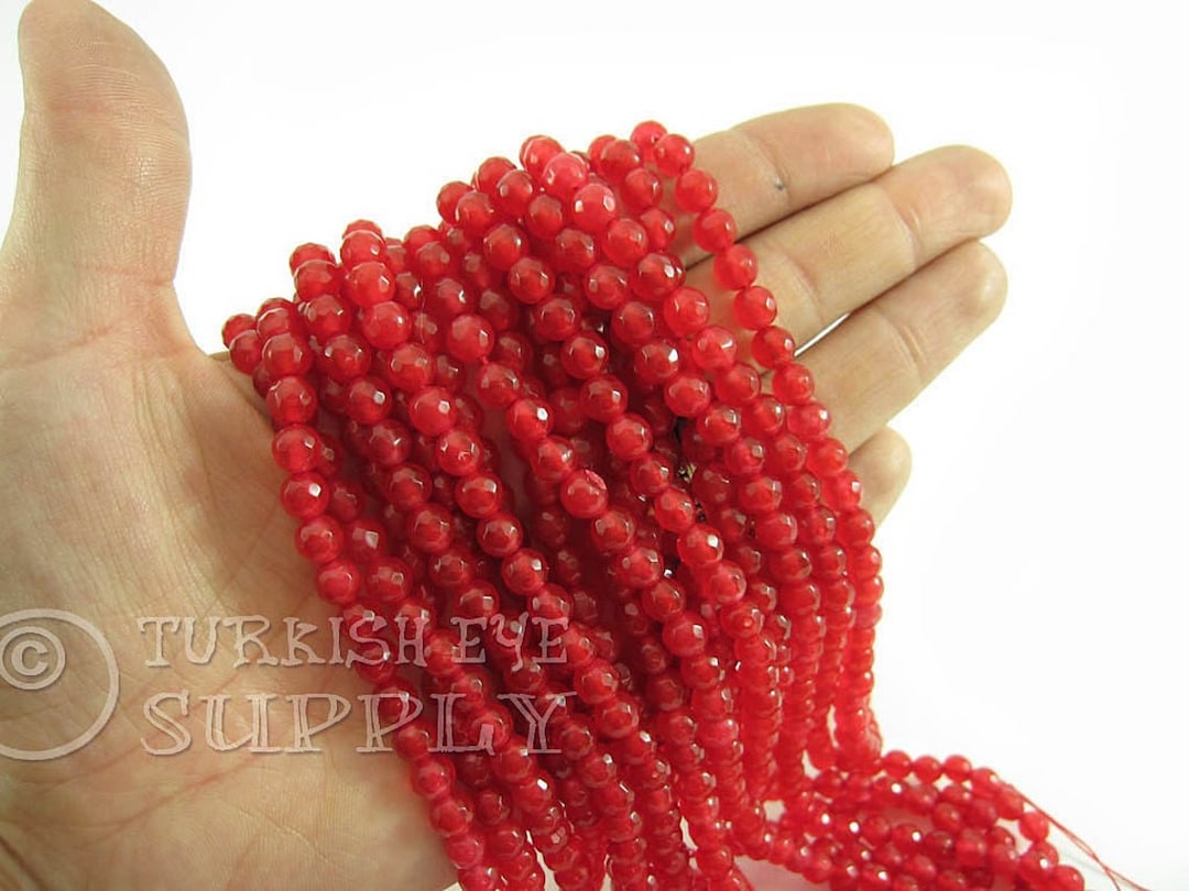 Red Gemstone Beads, 6mm Round Faceted Beads, Jade Bead Strands, Full 15 ...