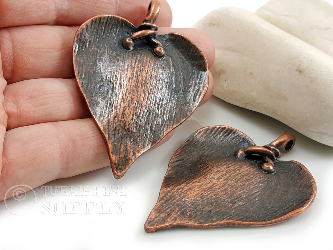 Large Copper Heart Pendant, Rustic Heart Charm, Copper Heart Findings ...