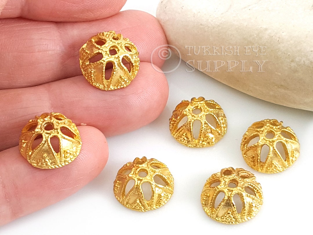 Filigree Gold Bead Caps, Round Tribal Bead Caps, Gold Bead Ends, Gold ...