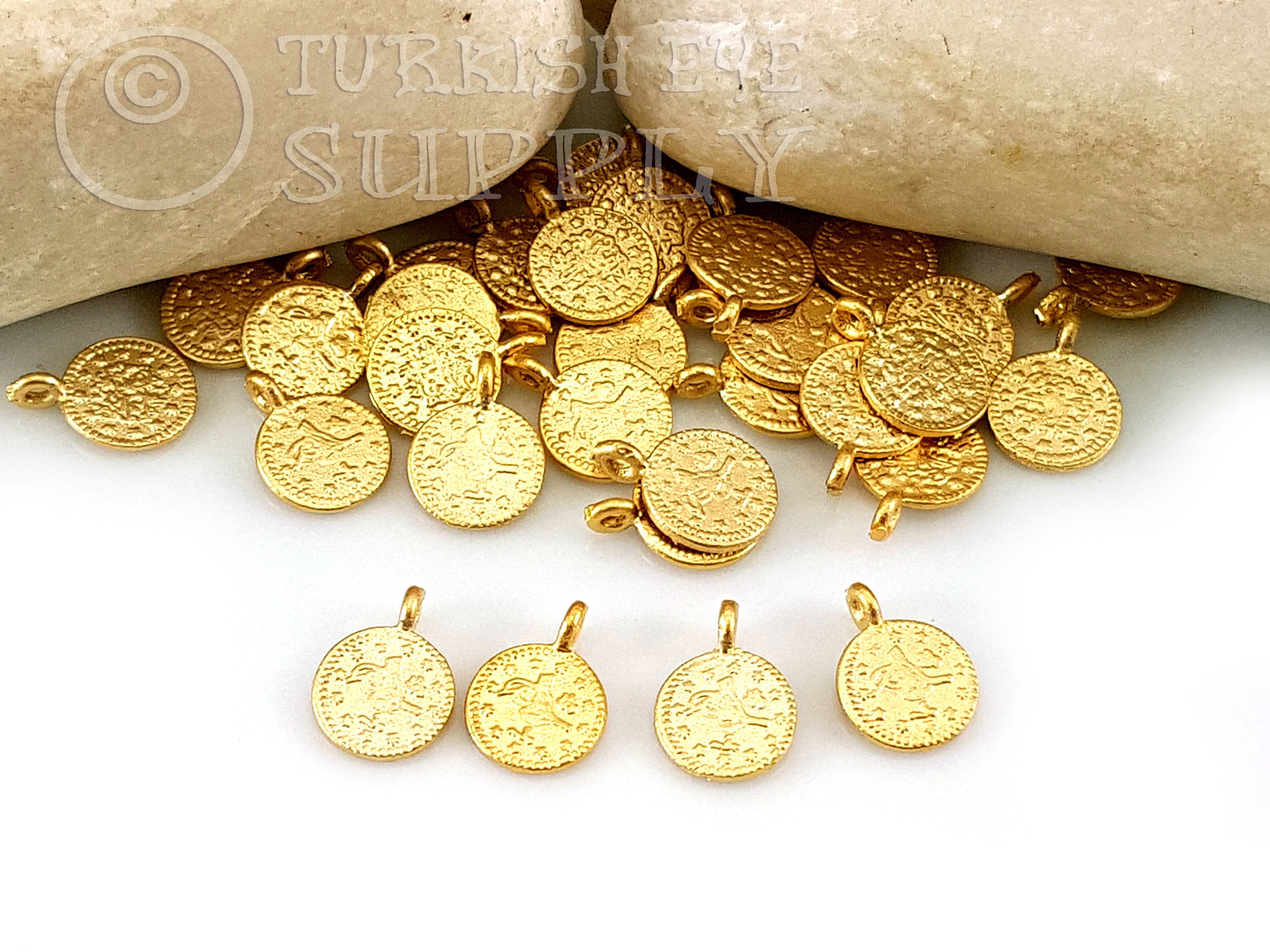 Mini Gold Coin Charms Tiny Turkish Coin Charms Ottoman Coin | Etsy