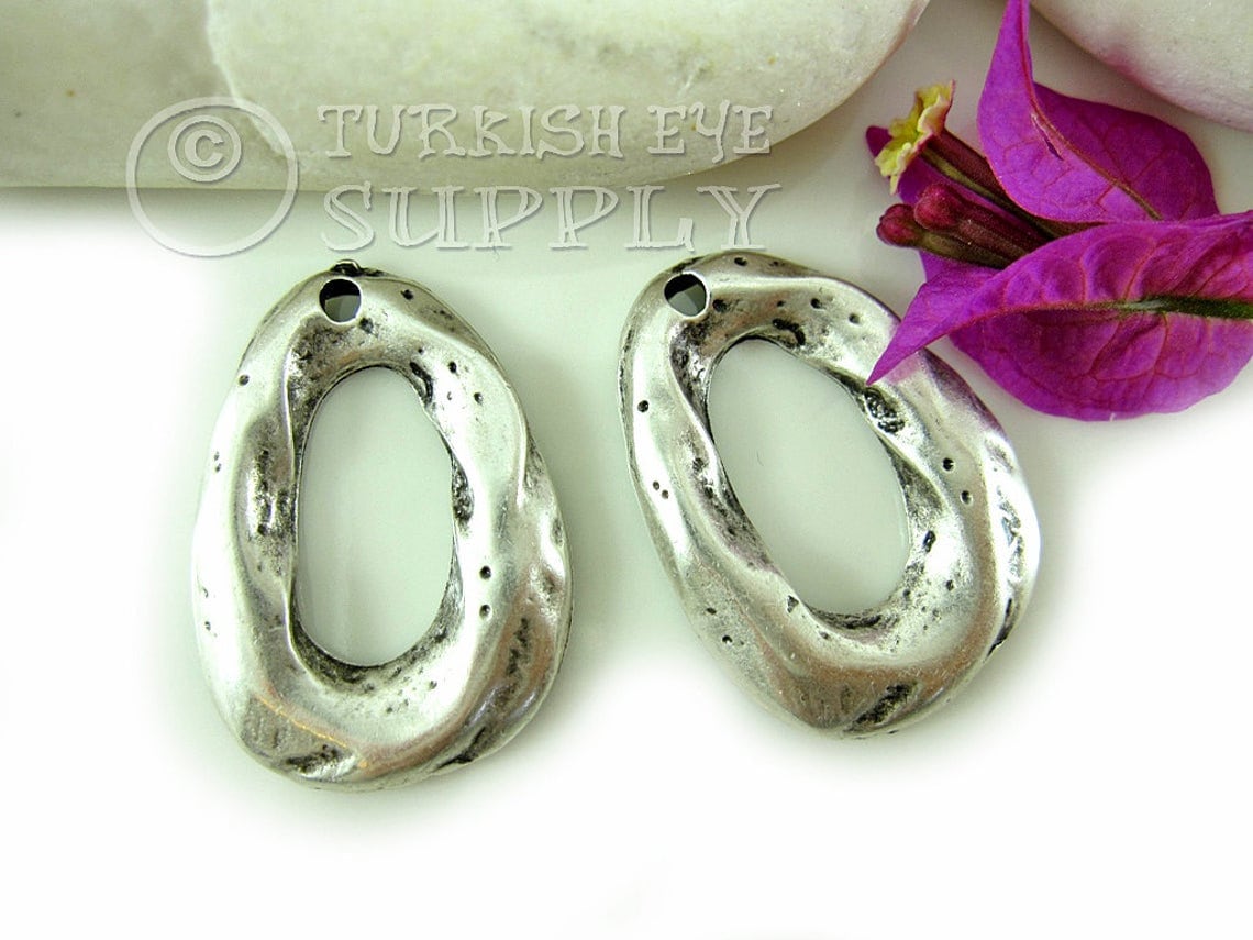 Organic Textured Oval Loop Pendant Large Oval Pendant Silver - Etsy