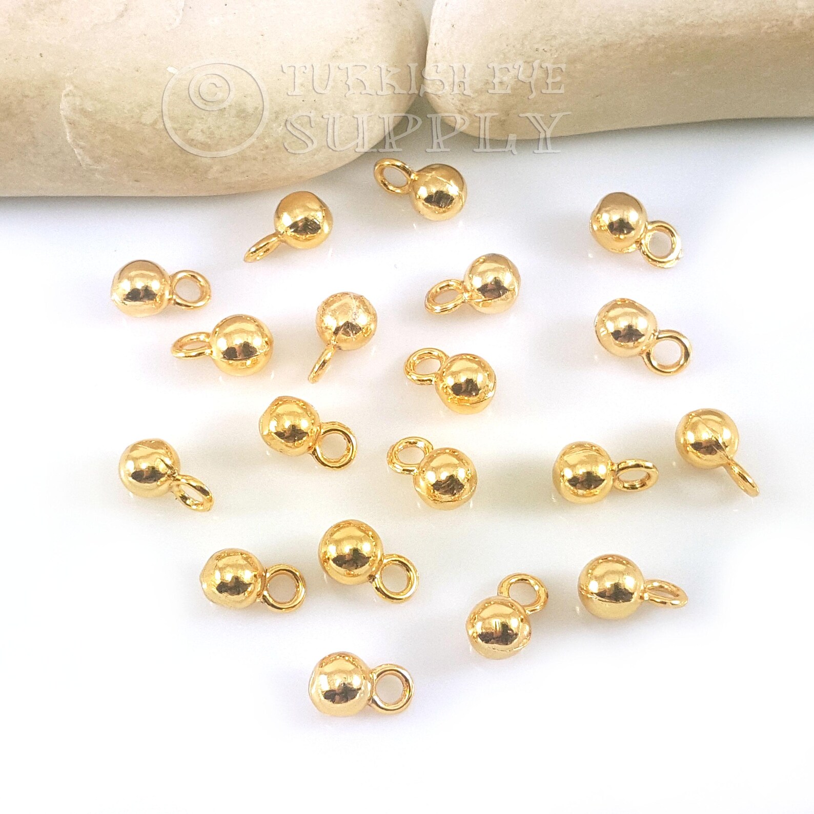 Gold Ball Charms, 24k Shiny Gold Plated Bracelet Charms, Plain Ball ...