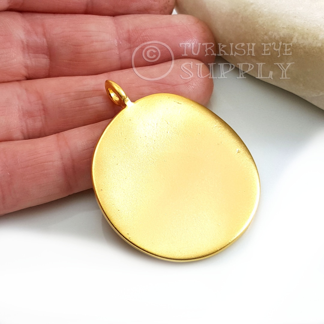 Large Gold Disc Pendant, Round Gold Pendant, 22k Gold Plated, Gold ...