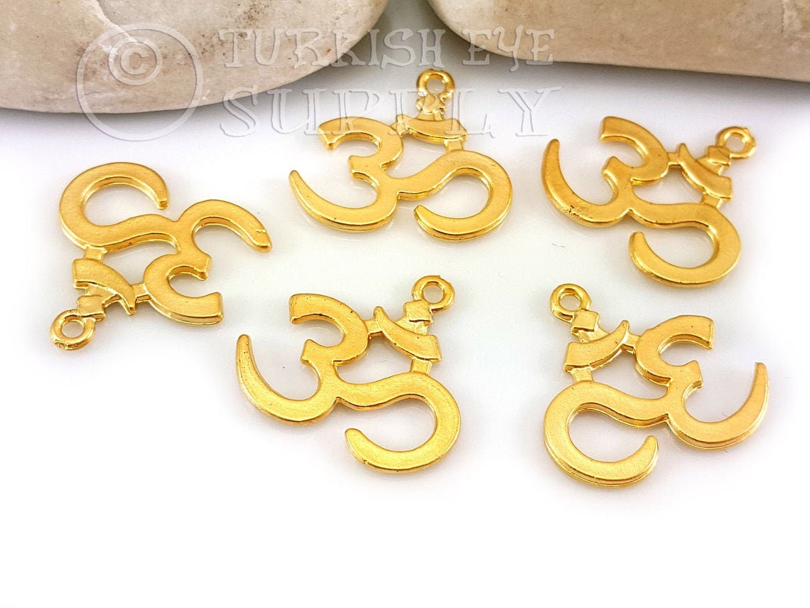 Gold Om Charms Gold Om Symbol Om Drop Charms Rustic Tibetan | Etsy
