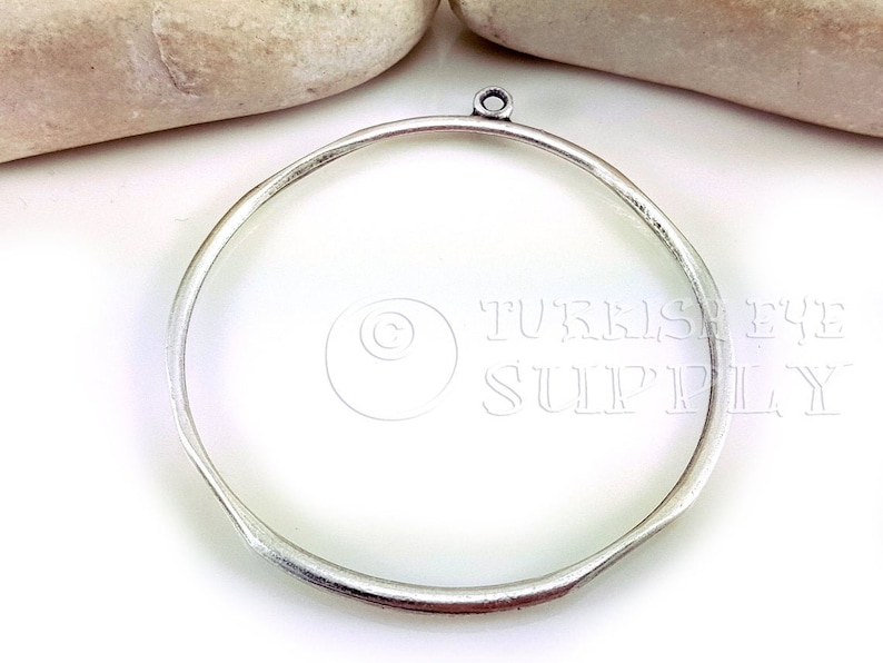 Sİlver Loop Pendant, Large Loop Pendant, Large Hoop Pendant, Rustic ...