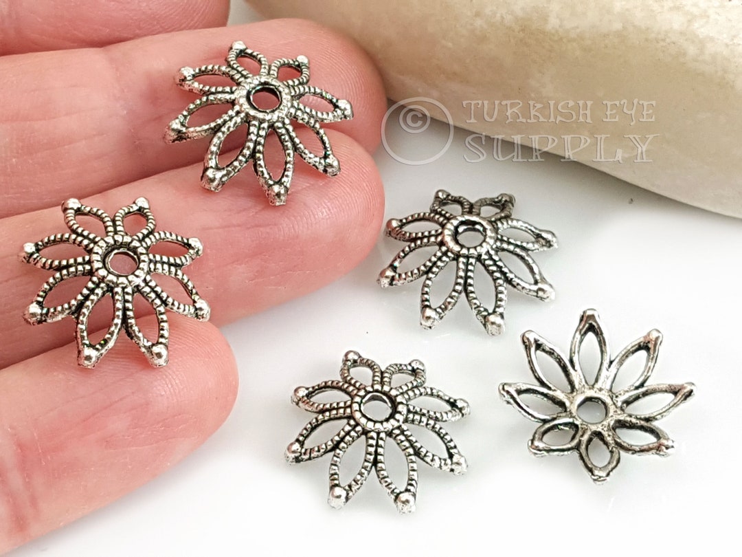 Silver Bead Caps, Silver Bead End Caps, Filigree Cone Caps, 5pc - Etsy